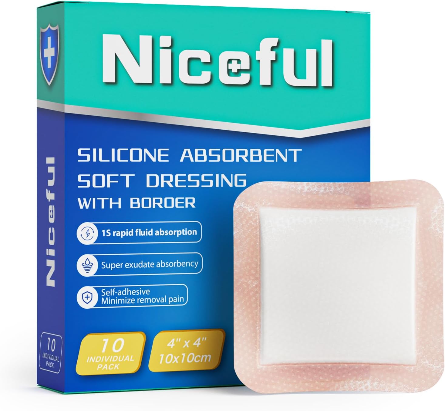 Amazon.com: Niceful Silicone Super Absorbent Wound Dressing-4"× 4" Self ...