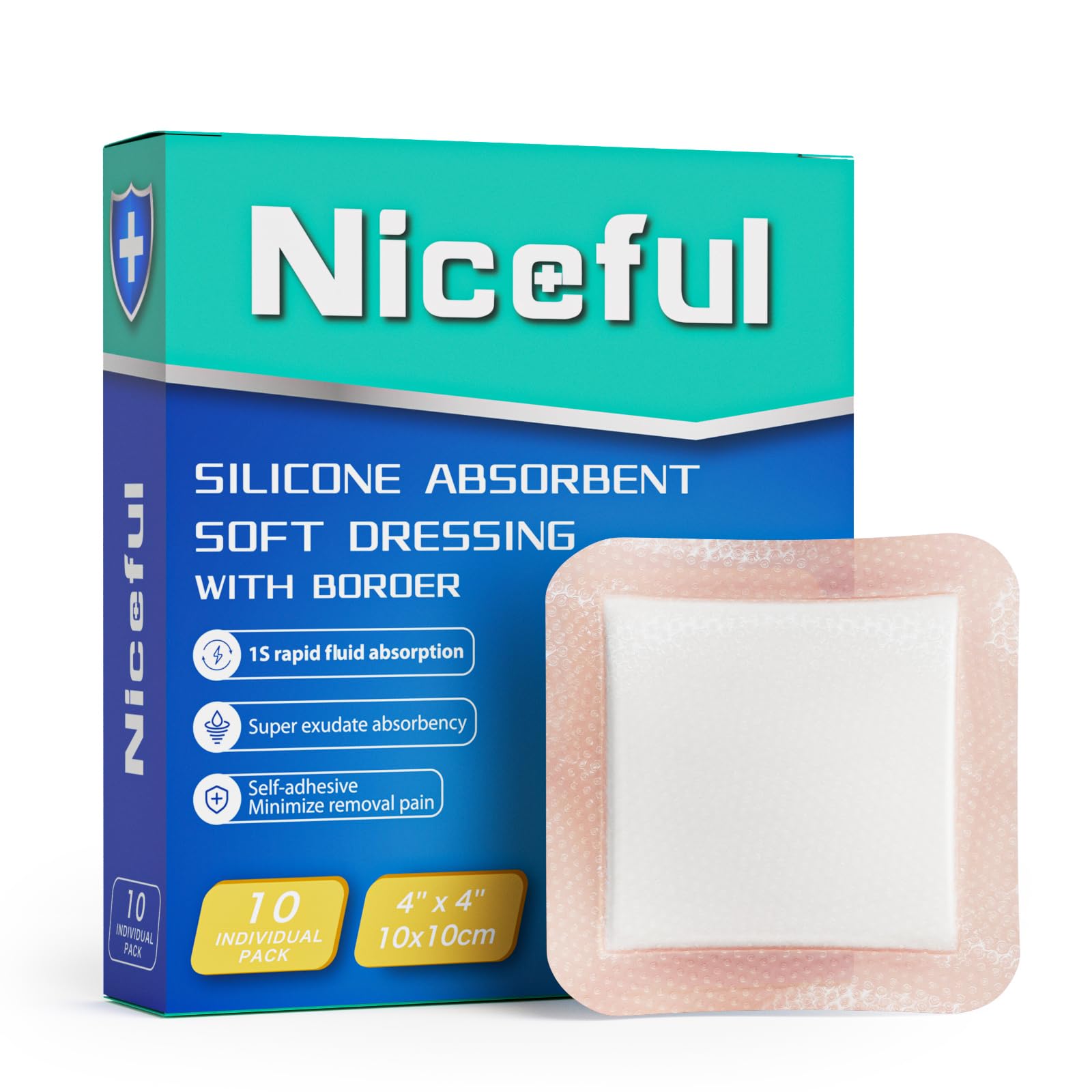 Amazon.com: Niceful Silicone Super Absorbent Wound Dressing-4"× 4" Self-Adhesive Bandages for ...