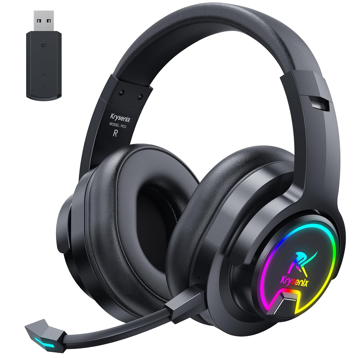 Krysenix PG3 RGB Wireless Gaming Headset for PS4, PS5, PC - 2.4GHz 7.1 ...