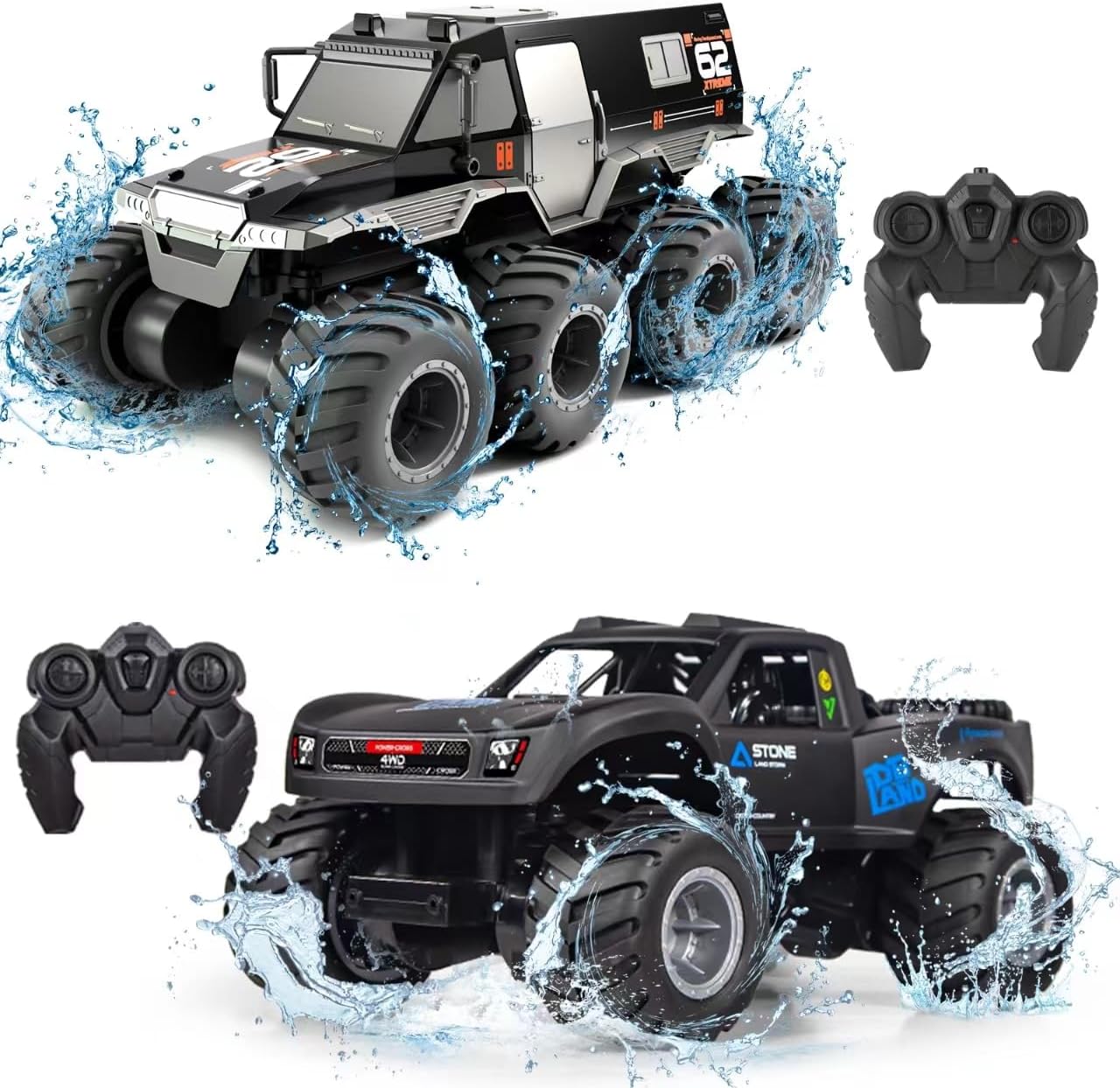 Amazon.com: KB KAIBO 2 Batteries 8WD Amphibious RC Truck and 1:16 Amphibious Remote Control Car ...