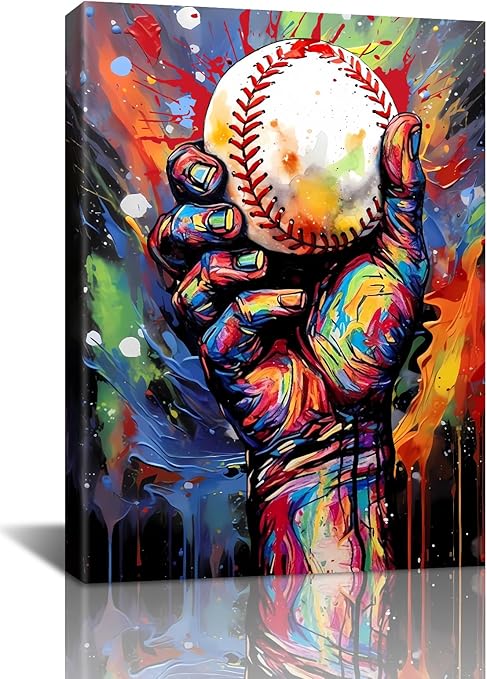 Amazon.com: Framed Vintage Graffiti Baseball Art Poster, Colorful Hand ...