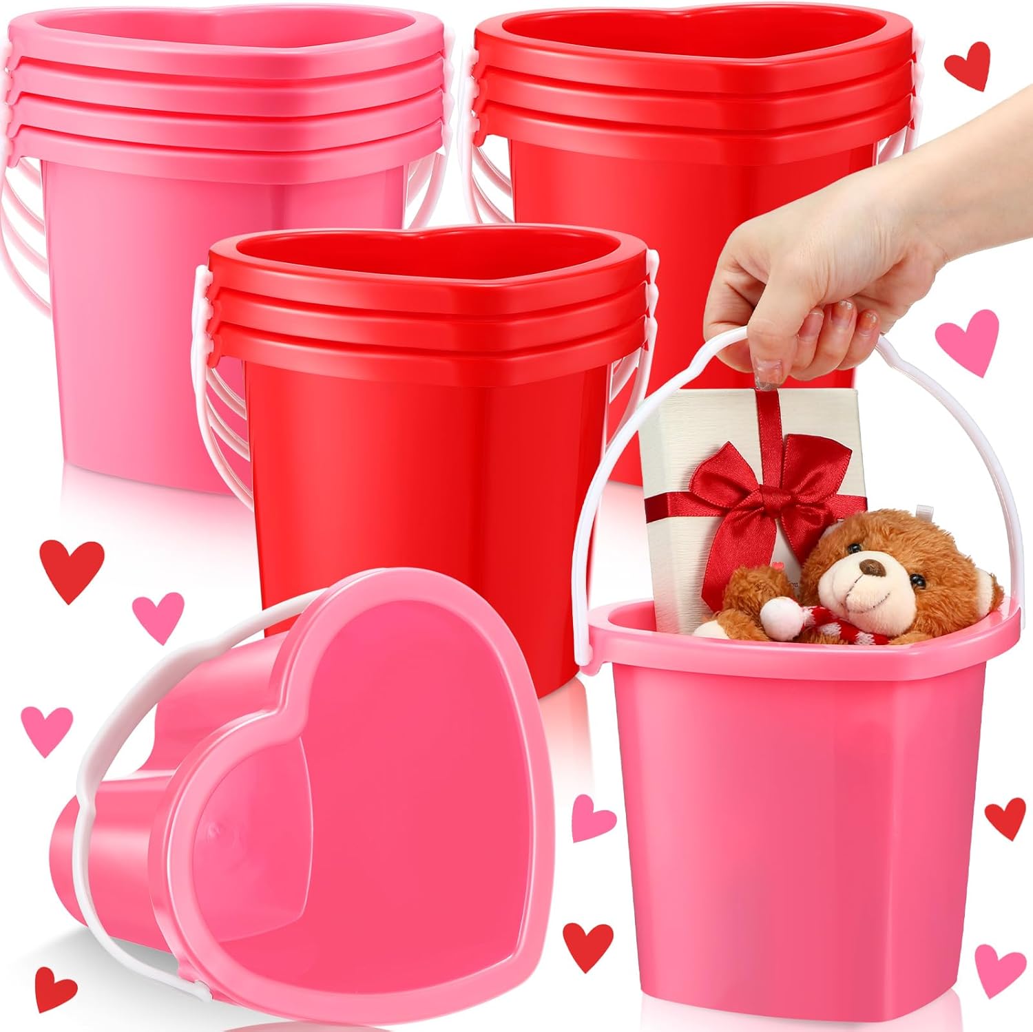Amazon.com: Sratte 12 Pieces Valentine Heart Shape Sand Buckets 6 Inch ...