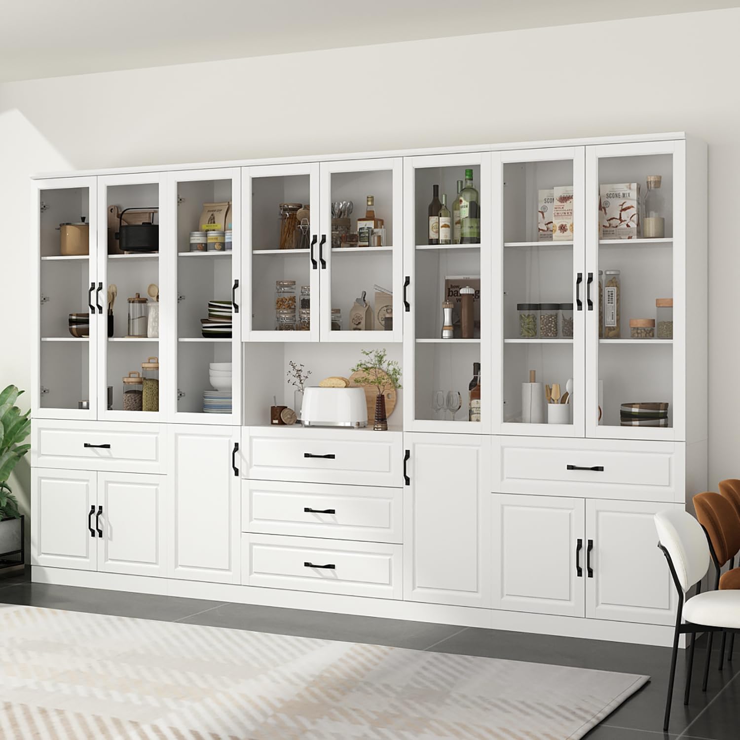 Amazon.com: Hitow Tall Bookshelf with Glass Doors & Drawers, 2 Piece ...