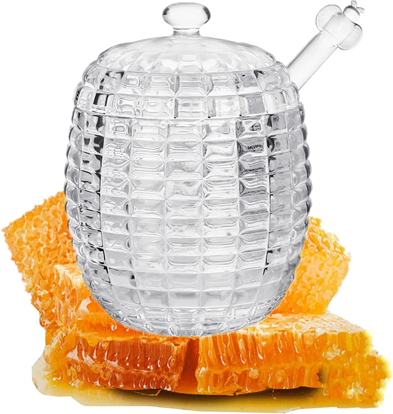 Amazon.com: Glass Honey Jar Pot with ，with honey stir stick，No Drip ...