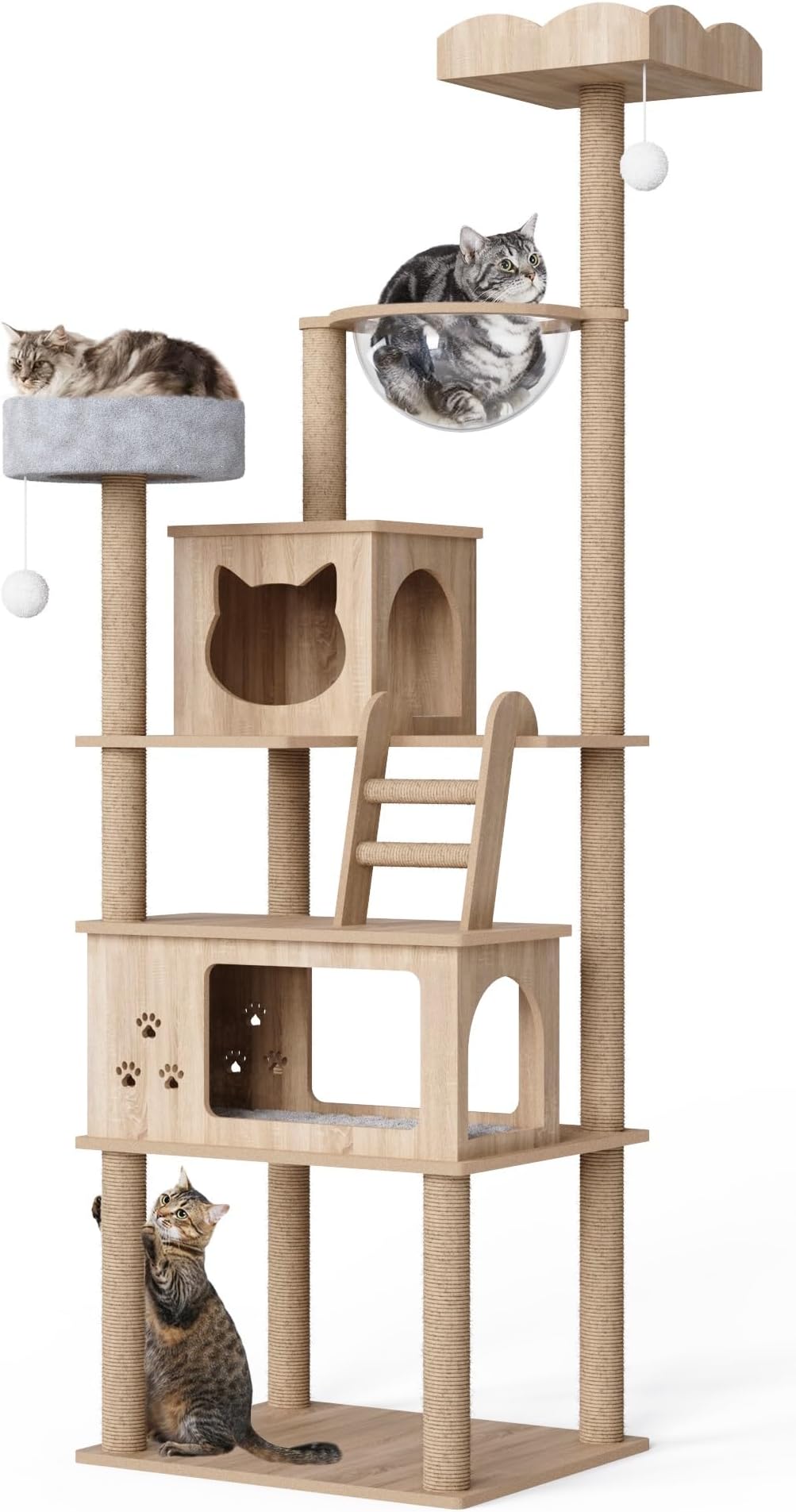 Mondeer Wooden Cat Tree for Large Cats, 185 cm Cat Tower with ...