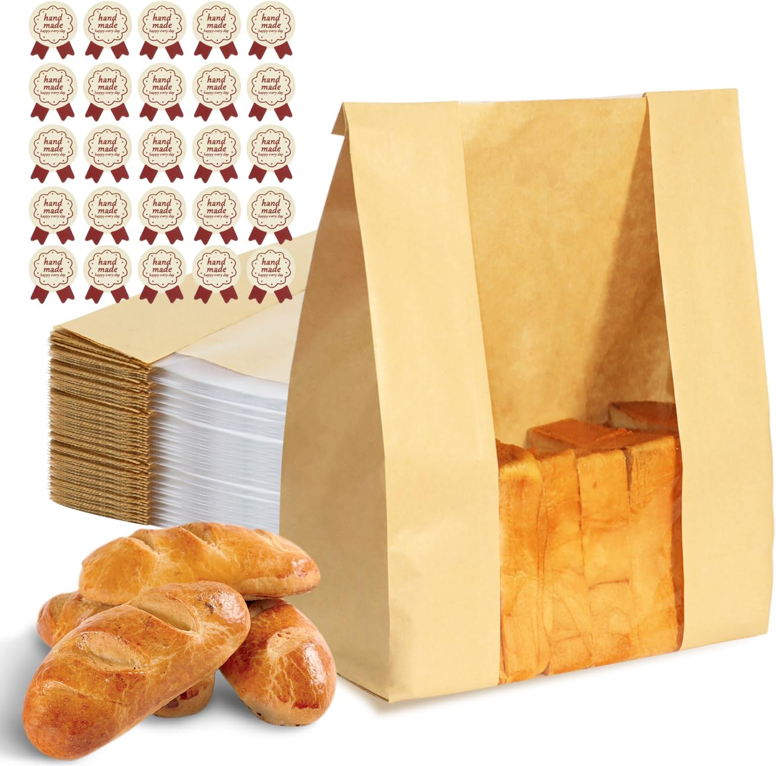 Amazon.com: 50pcs, Paper Bread Bags with window, Large bakery bread ...