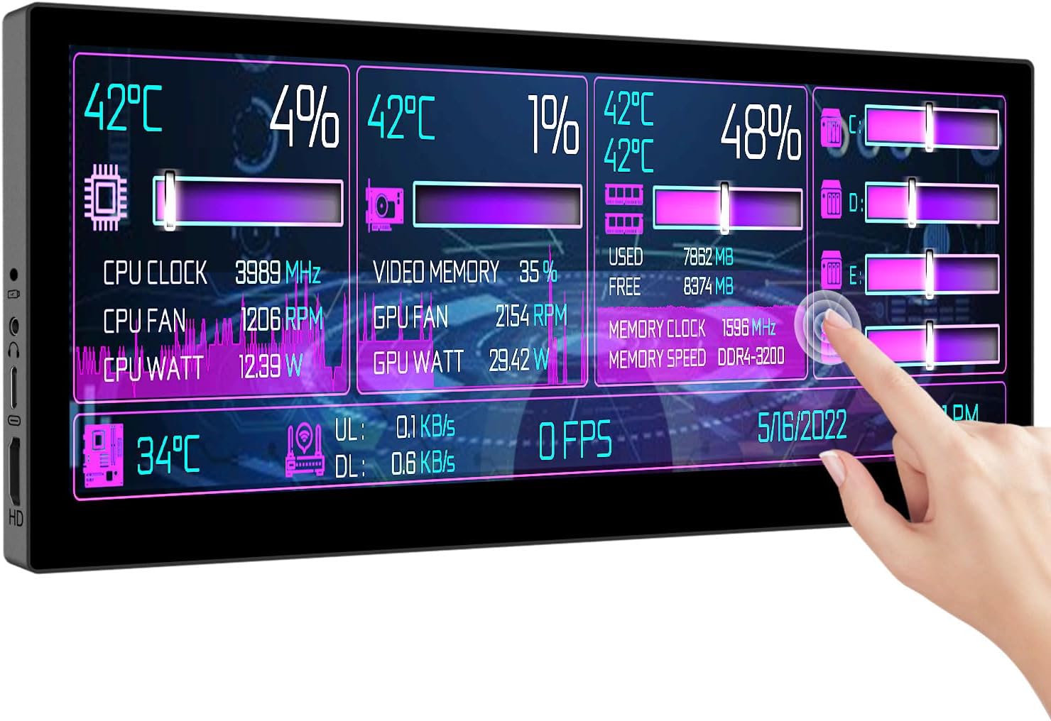 Ulrhzar 10.3inch Small Touchscreen Monitor 1920x720 60hz with Speaker ...