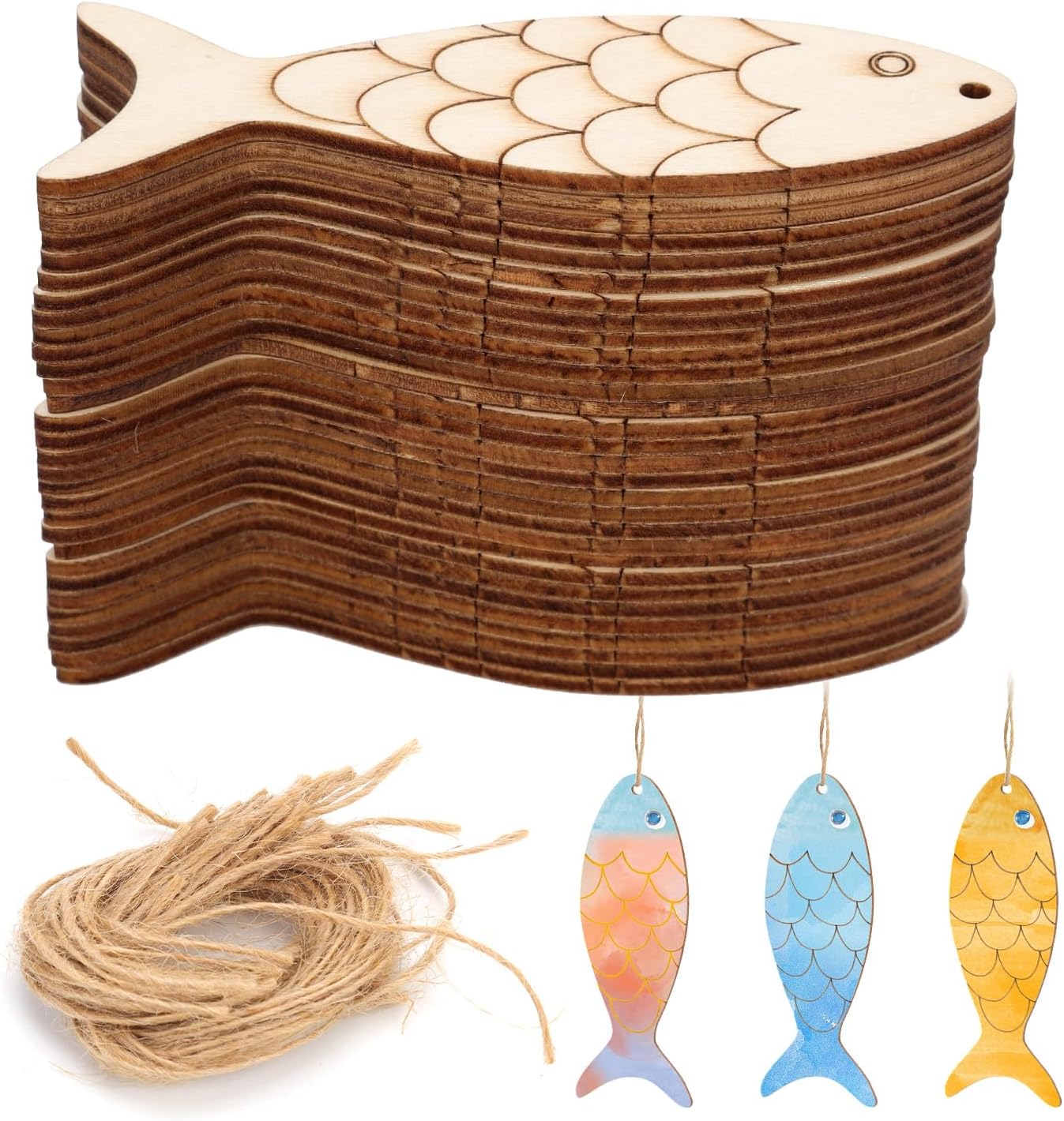 30pcs Unfinished Wood Fish Ornament, Wooden Blank Fish Hanging Fish ...