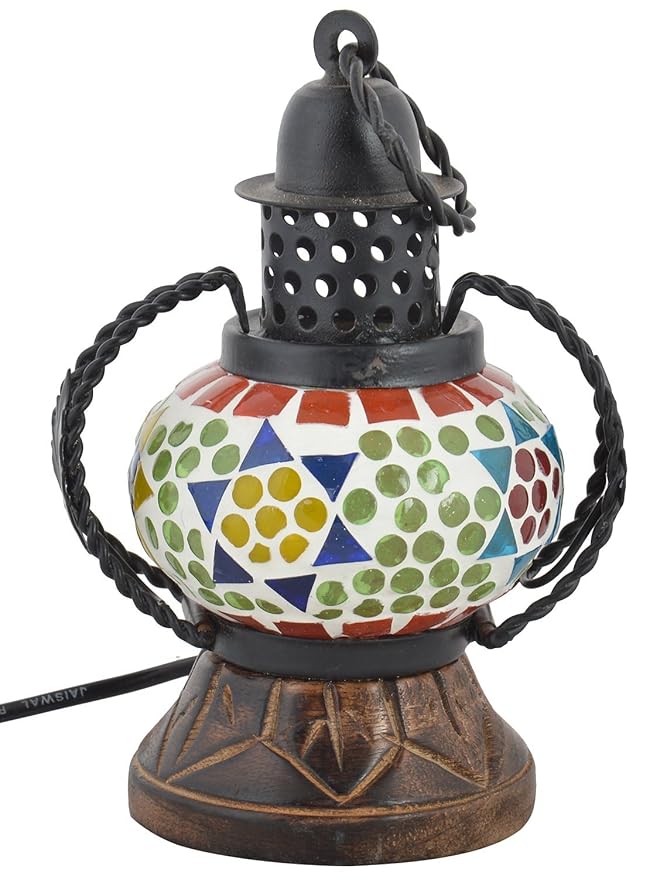 Buy GREENTOUCH CRAFTS Wooden Iron Handicraft Mosaic Glass lamp Antique ...
