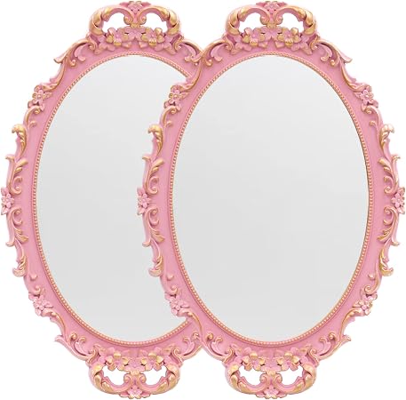Amazon.com: Tstarer 2PACK - Vintage Decorative Pink Framed Mirror, Wall ...