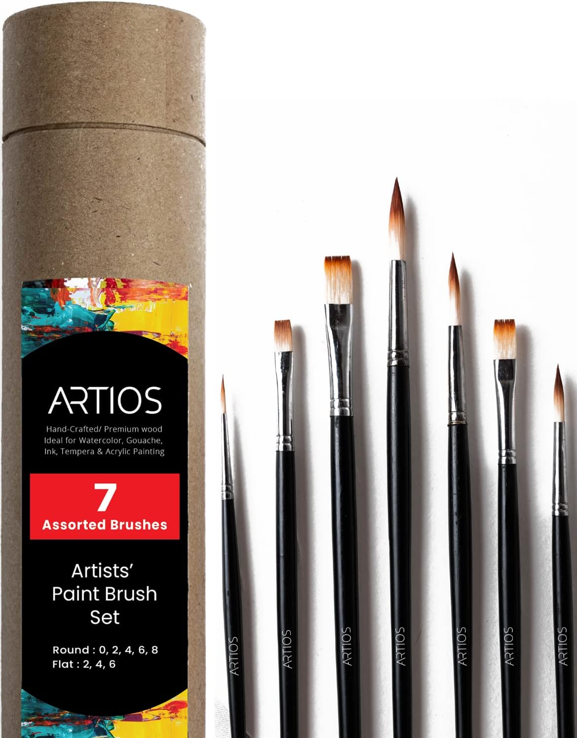 ARTIOS Flat + Round Paint Brushes Set - Handmade Professional Artist ...