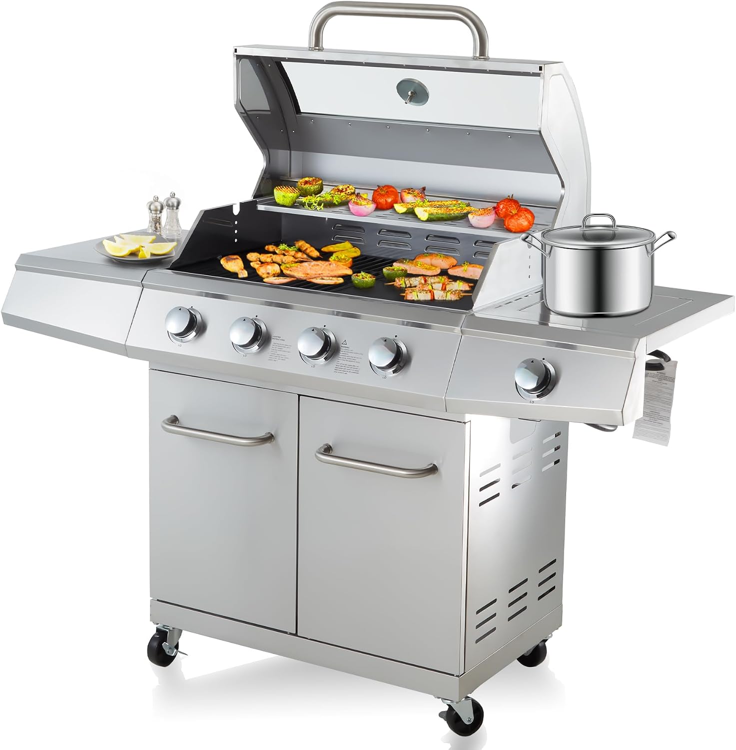 Amazon.com: 4-Burners Propane Gas Grill with Side Burner & Build in ...