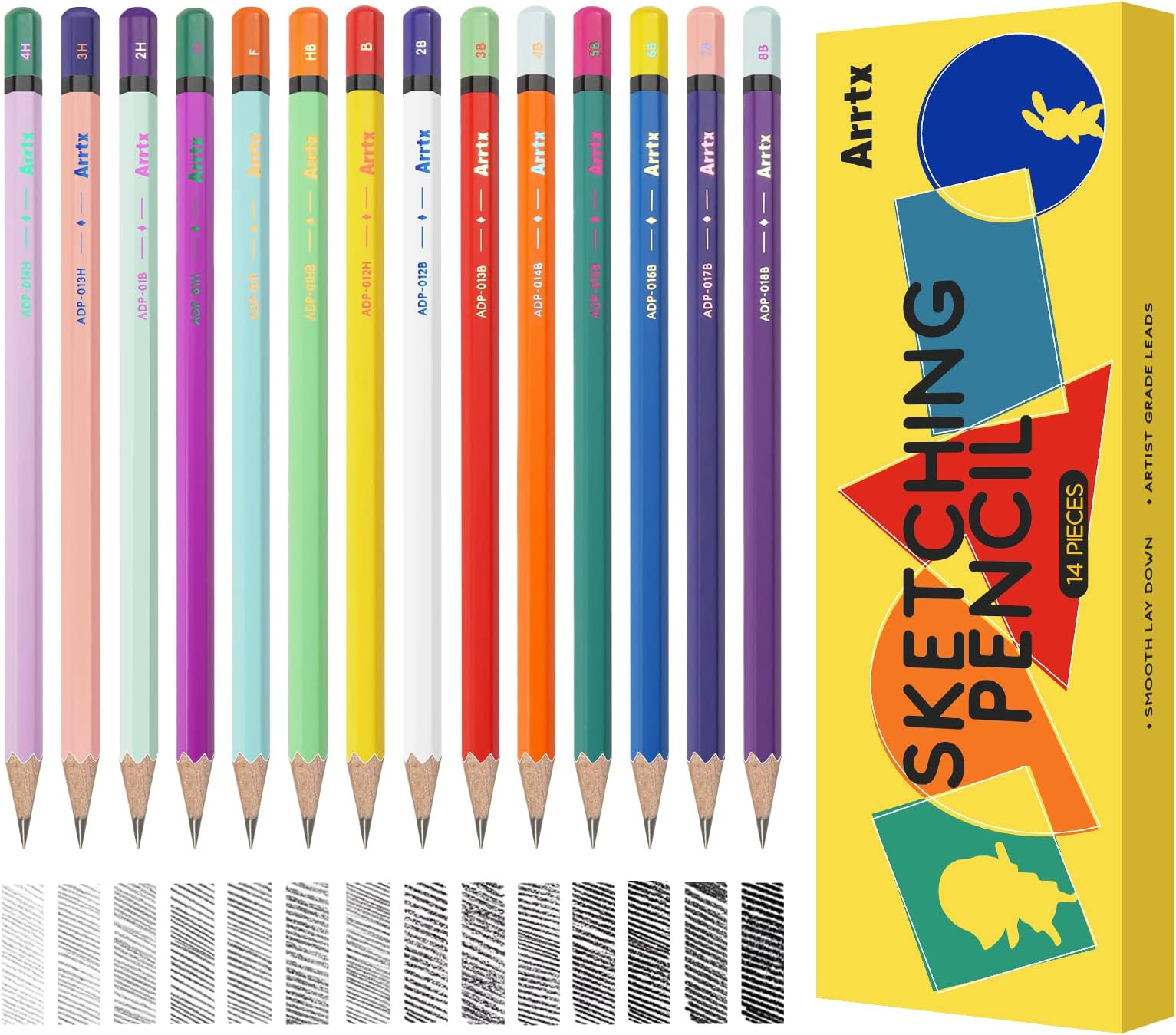 Amazon.com : Arrtx Drawing Pencils 14 Pack (4H - 8B) | Art Sketching Pencils for Drawing and ...