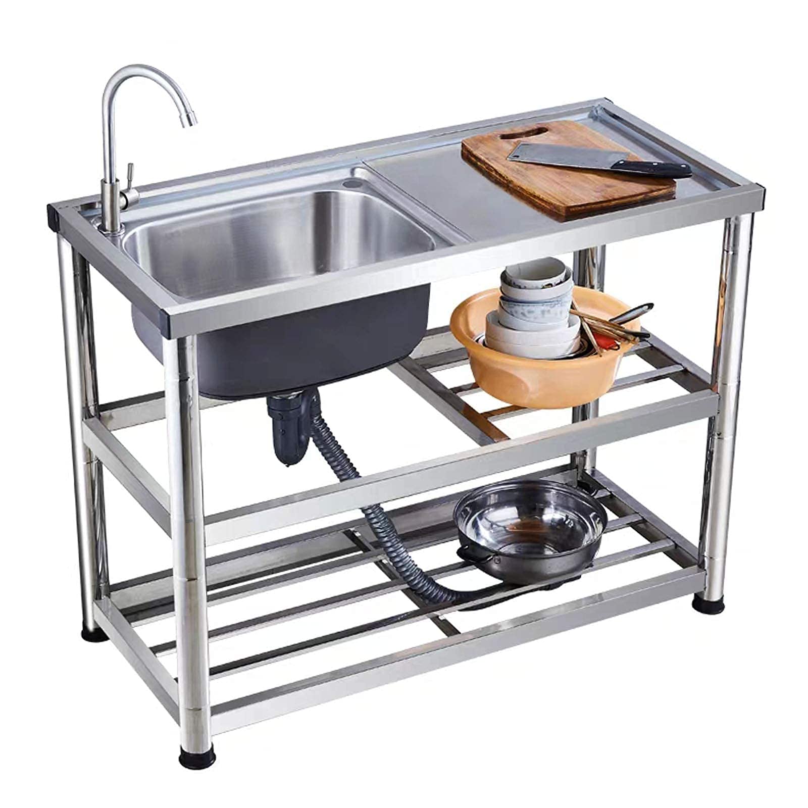 Buy Kitchen Sink 304 Stainless Steel Sink Single Tank Utility Sink ...