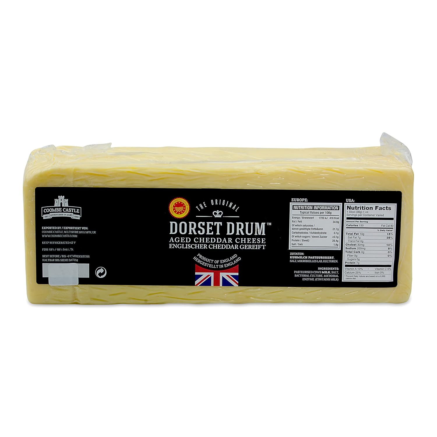 Food-United CHEDDAR-KÄSE-BLOCK English Farmhouse Dorset Drum 2,5kg DOP ...
