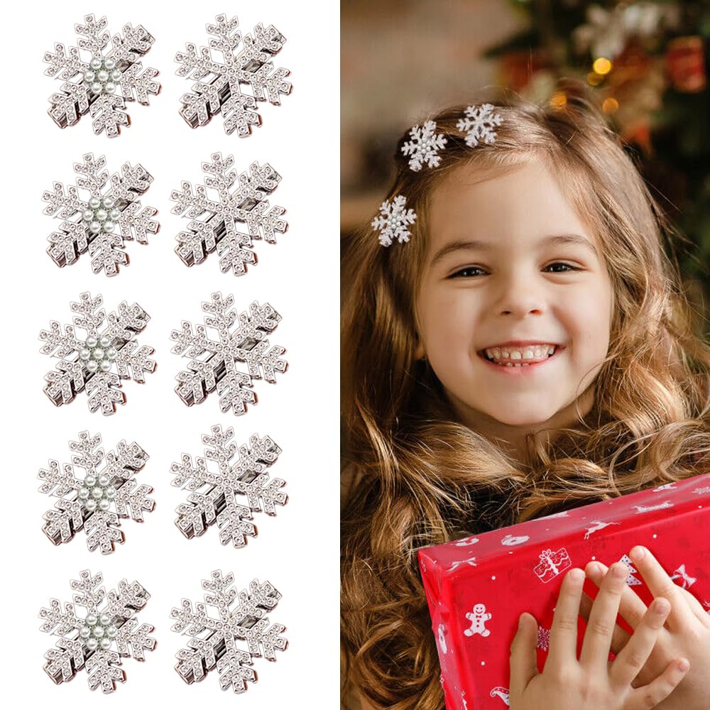 Amazon.com : 10 Pcs Rhinestone Snowflake Hair Clips Christmas Hair ...