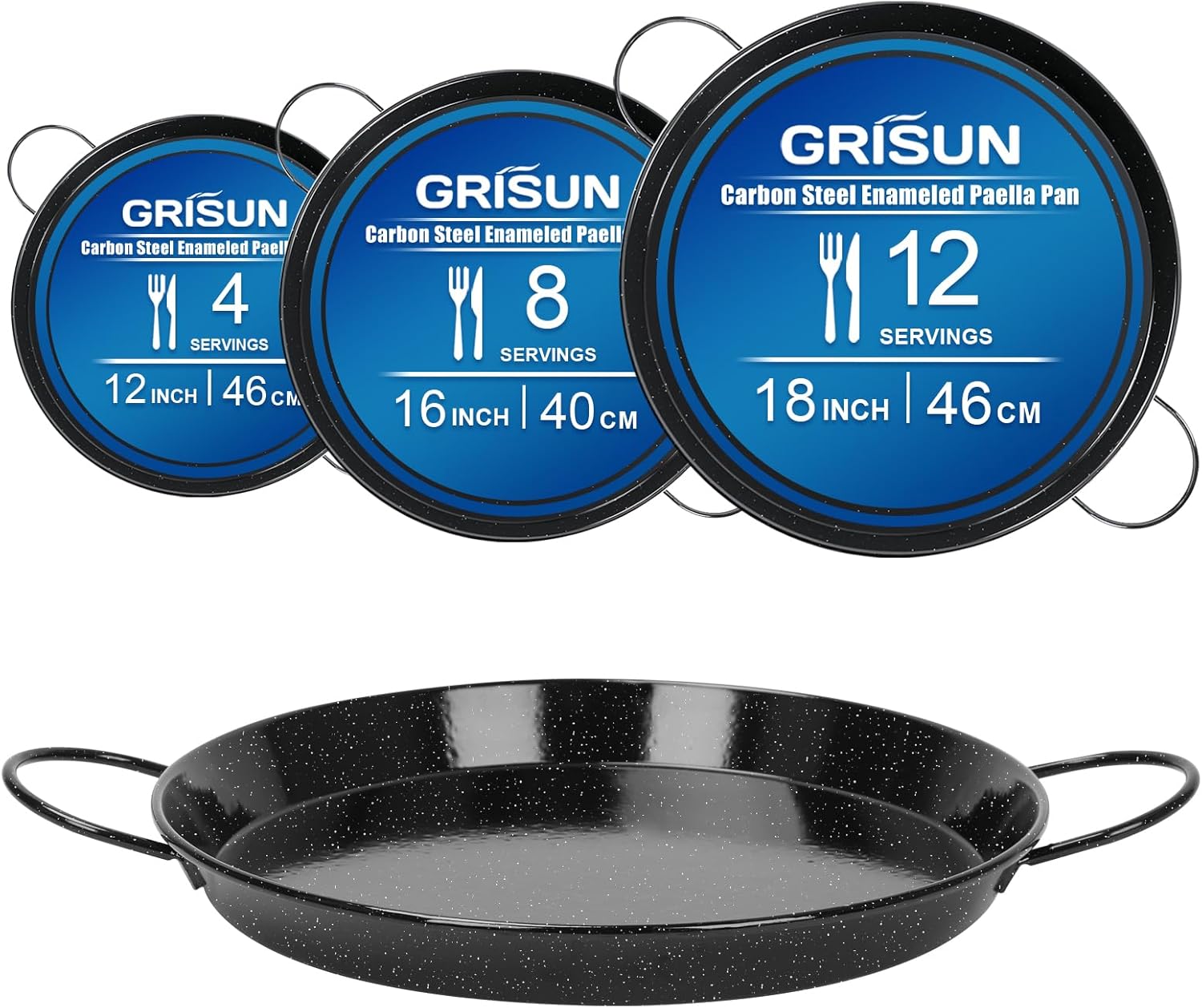 Amazon.com: GRISUN Paella Pan 12/16/18 inches | Enameled Paella Pan for ...