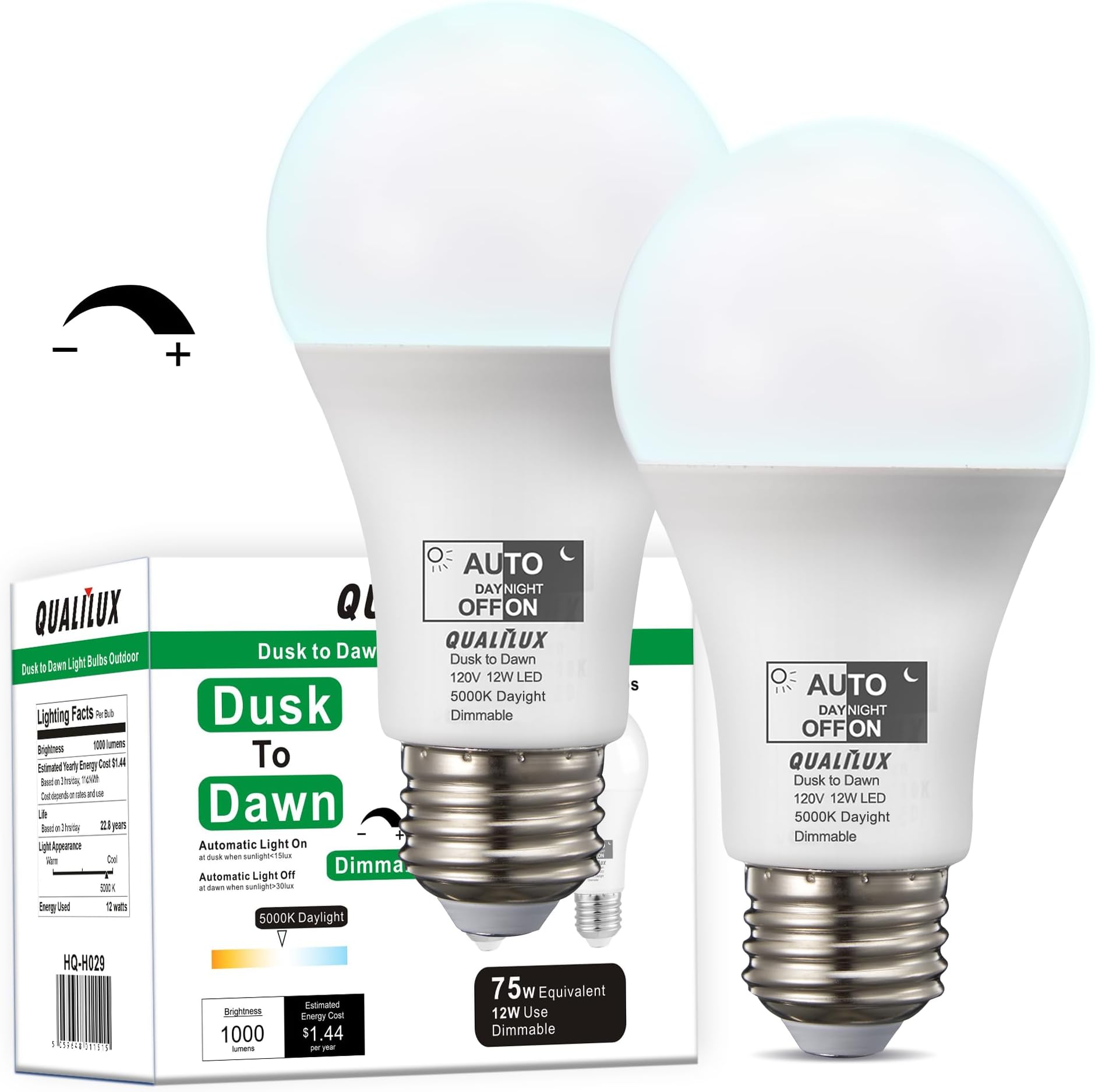 SANSI Dusk to Dawn LED Light Bulb Outdoor, 2 Pack A15 Light Bulbs, 8W ...