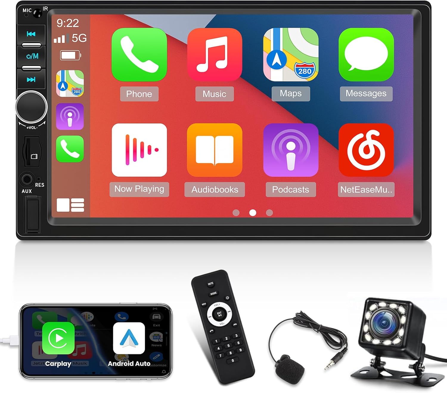 7 inch Double Din CarPlay Car Stereo with Apple Car Play and Android ...