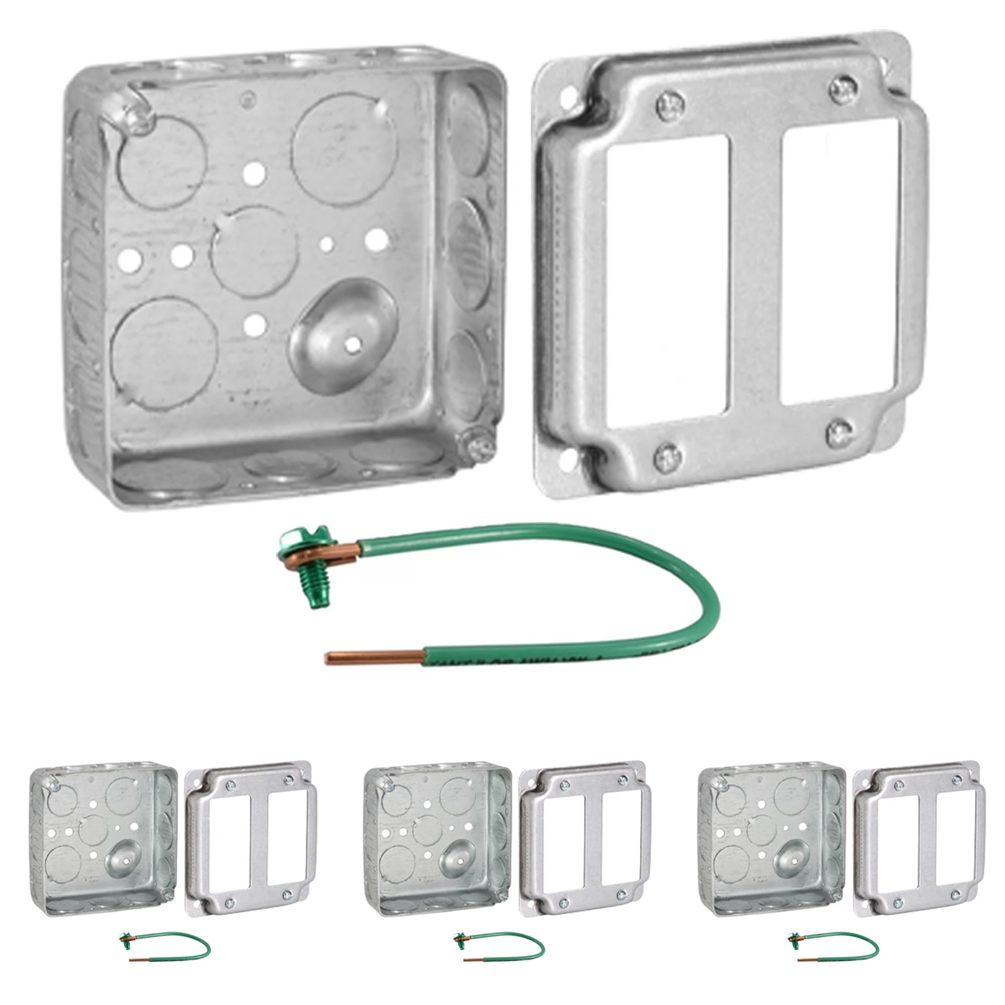 (4 Pack) 4 Inch Square Electrical Box, Double Decora Switch Exposed ...