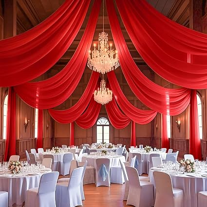 Amazon.com: FANPROMS Wedding Ceiling Drapes Red 5x30FT 2 Panels Wedding ...