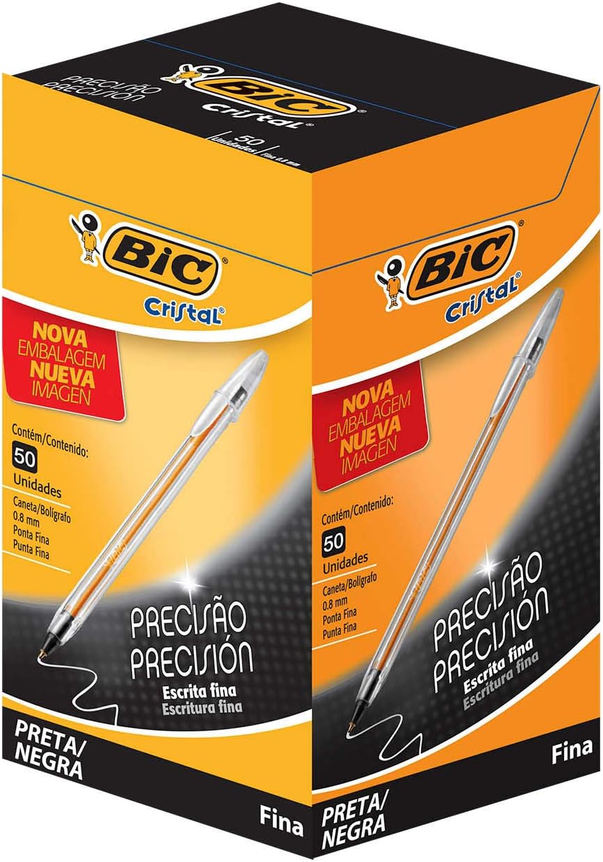 Caneta Esferográfica Preta de Ponta Fina Bic Cristal Precisão e ...