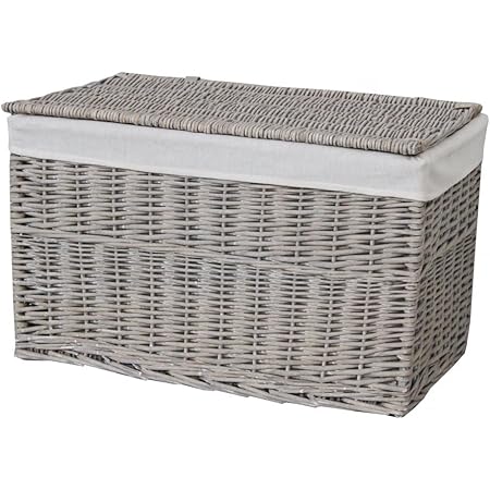 Woodluv Large Grey Wicker Storage Basket, Storage Chest Trunk Hamper ...