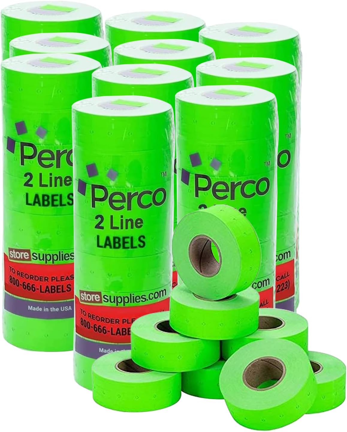 Amazon.com : Perco 2 Line Fluorescent Green Labels - 10 Sleeve, 60,000 ...