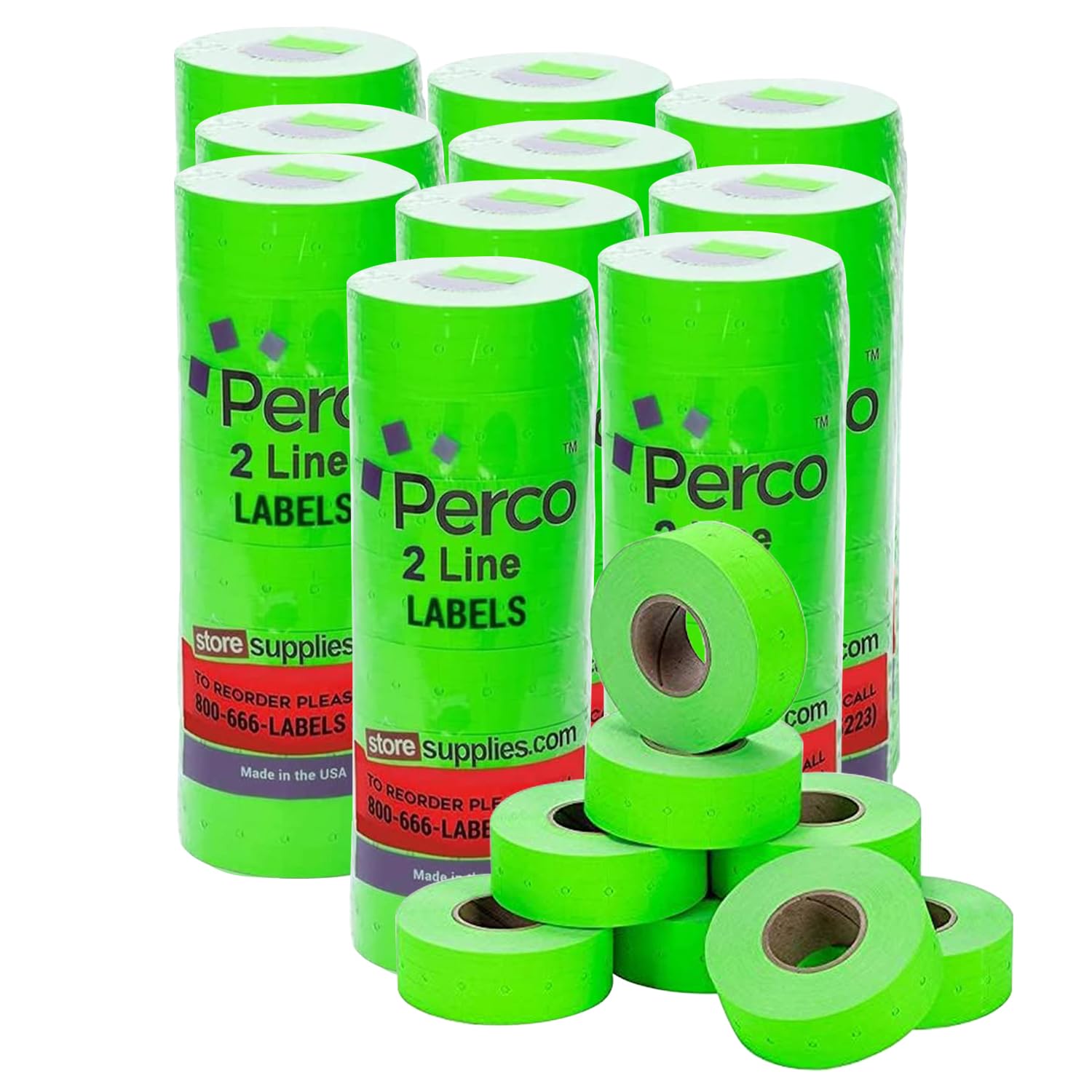Amazon.com : Perco 2 Line Fluorescent Green Labels - 10 Sleeve, 60,000 ...