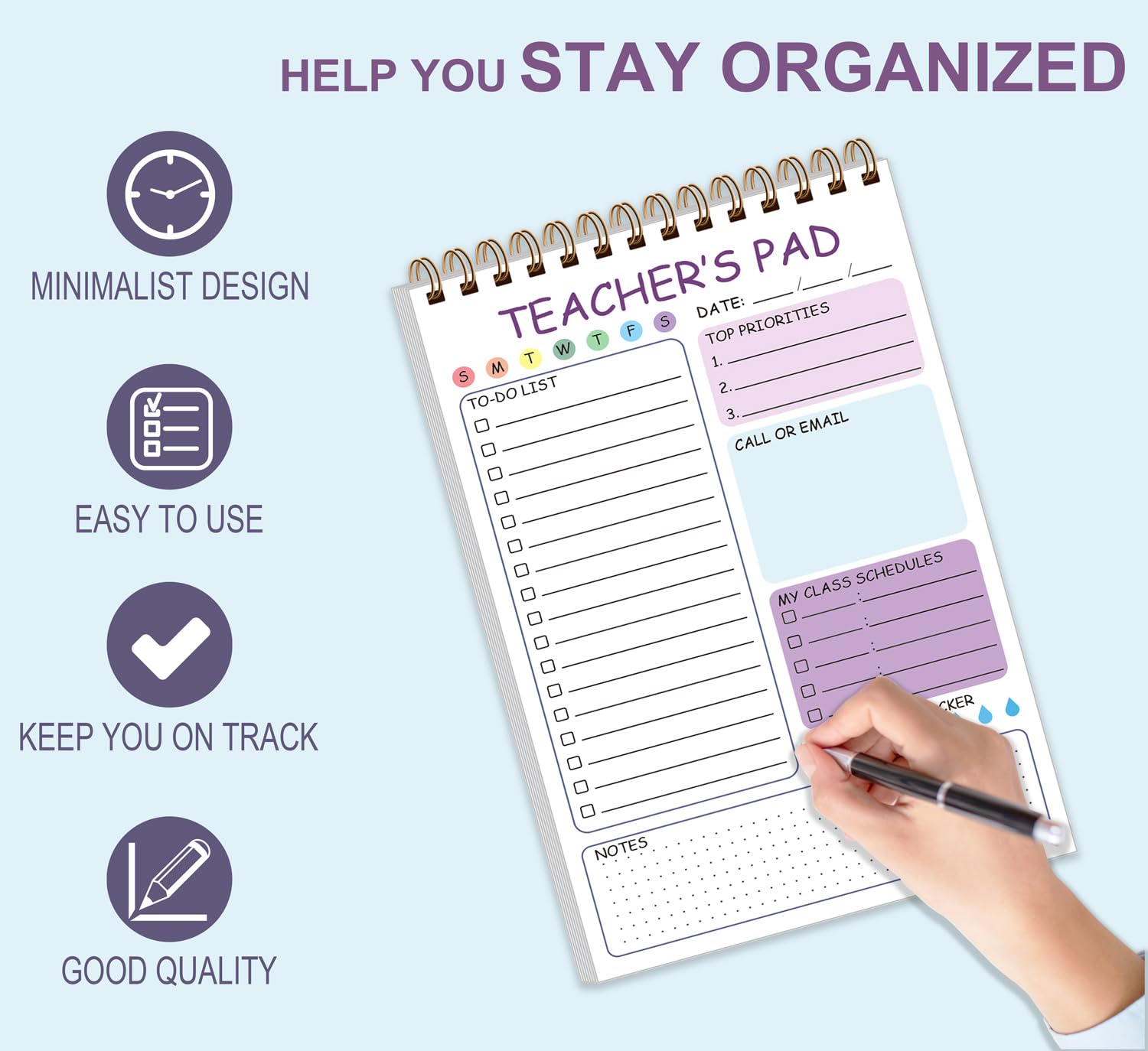 Snapklik.com : Teacher Notepad - Teacher To Do List Notepad, Spiral ...