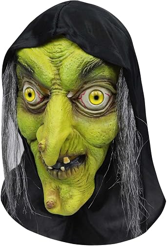 Amazon.com: AMUGEL Old Witch Mask Woman Latex Green Creepy Witch Face ...