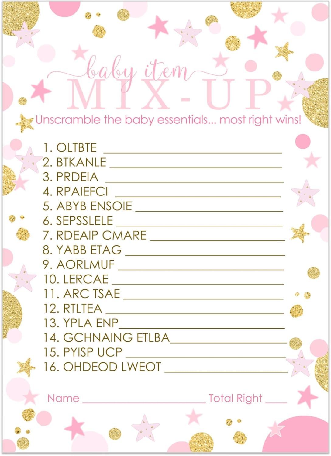 Amazon.com: Twinkling Star Baby Shower Word Scramble Game Cards (25 ...
