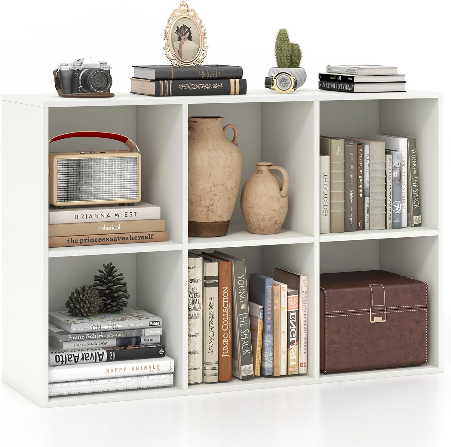 Giantex 6-Cube Bookcase, 3-Tier Cubby Bookshelf, Horizontal Vertical ...