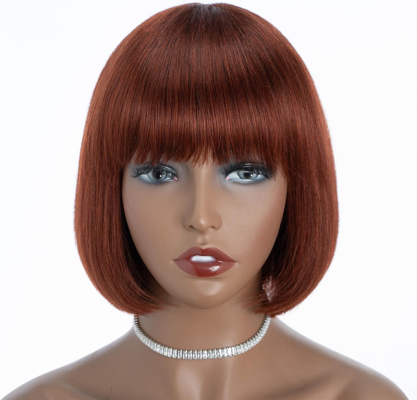 Amazon.com : DÉBUT Reddish Brown Short Bob Straight Human Hair Wigs ...