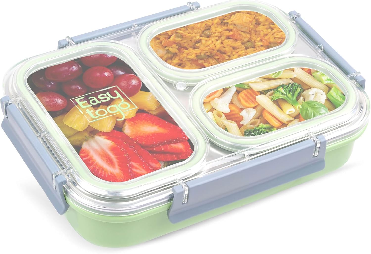 Caja Bento de acero inoxidable de 3 compartimentos, contenedor de ...