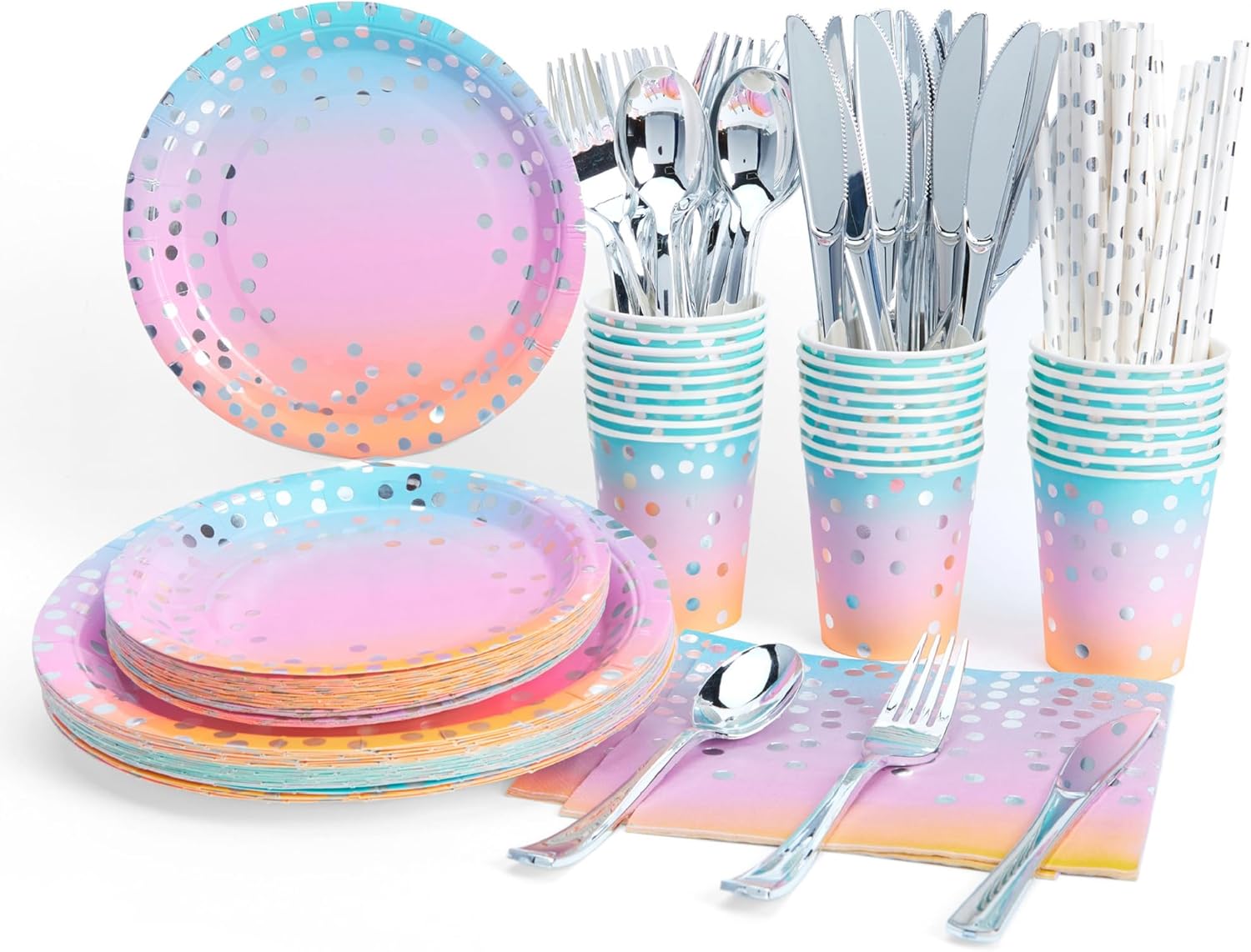 Amazon.com: fanquare Rainbow Disposable Party Dinnerware Set, 192 pcs ...