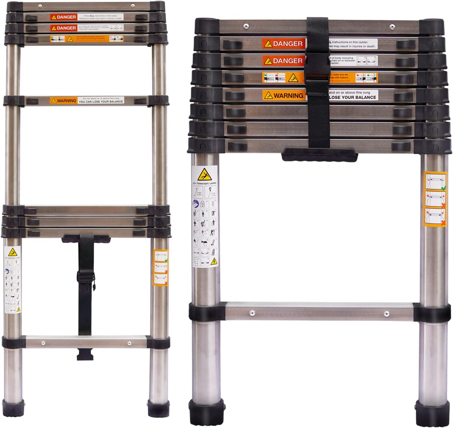 Telescoping Ladder 8.5FT Stainless Steel Telescopic Extension Ladder ...