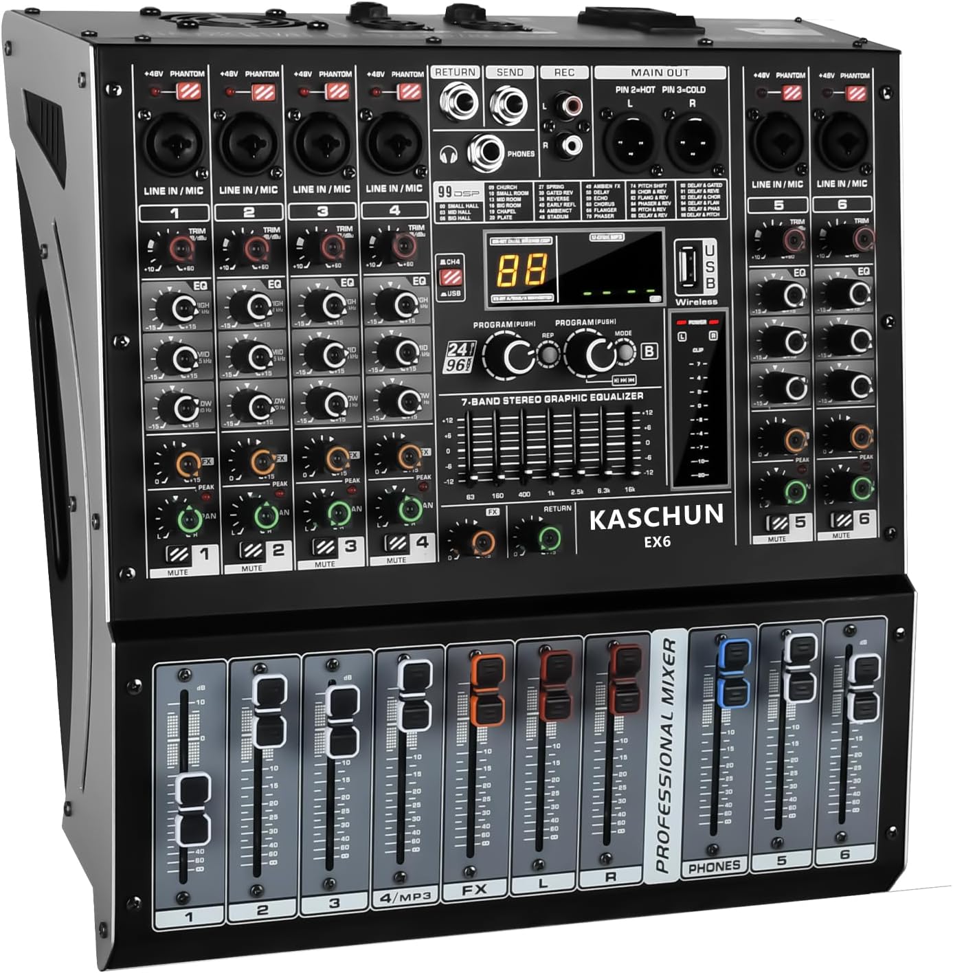Amazon.com: Kaschun 6-Channel Audio Interface Mixer,99 bit DSP DJ mixer ...
