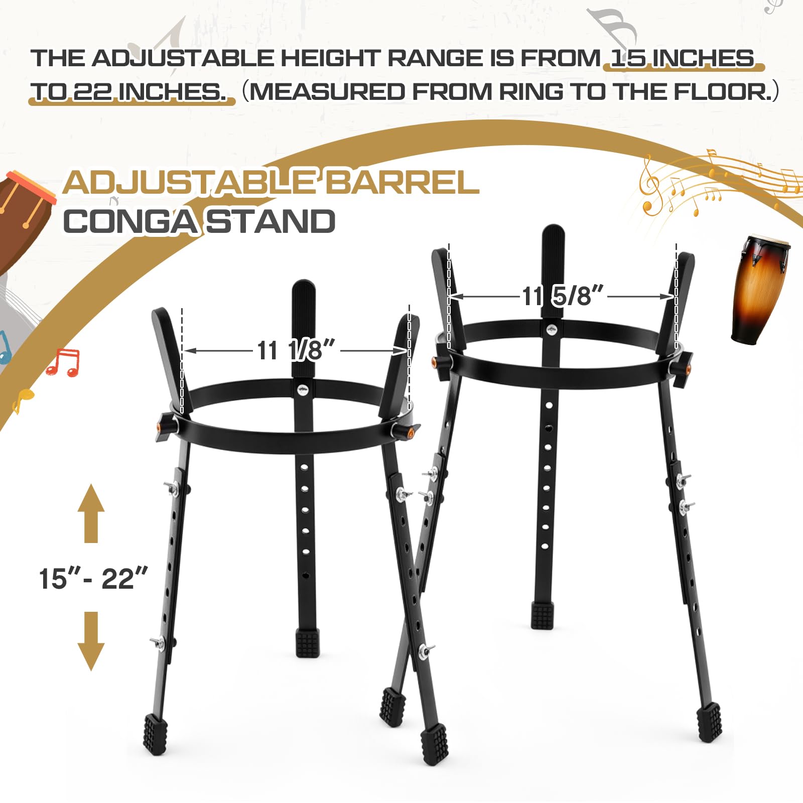Snapklik.com : 2 Pcs Conga Drum Stand 10 & 11 Black Heavy Duty ...