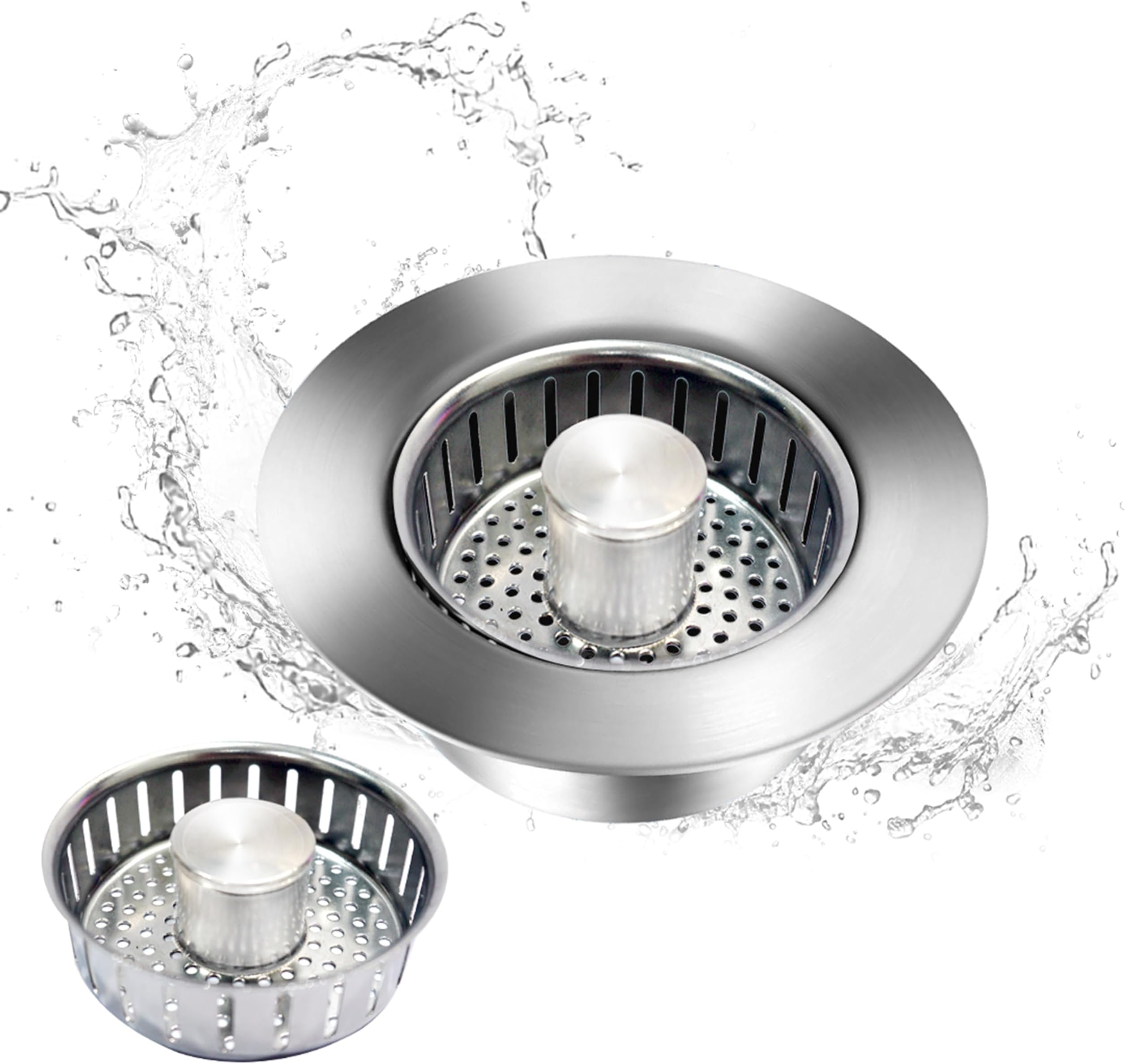 2PCS Kitchen Sink Drain Strainer,3 in 1 Stainless Steel Sink Aid,3-1/2 ...