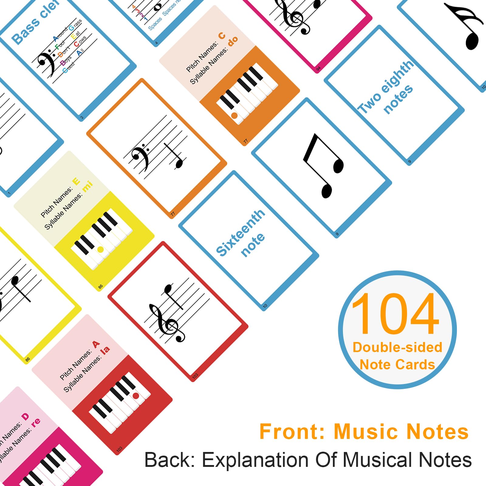 Piano Chords Chart Music Note Reading Flash Cards Colorful Electric ...
