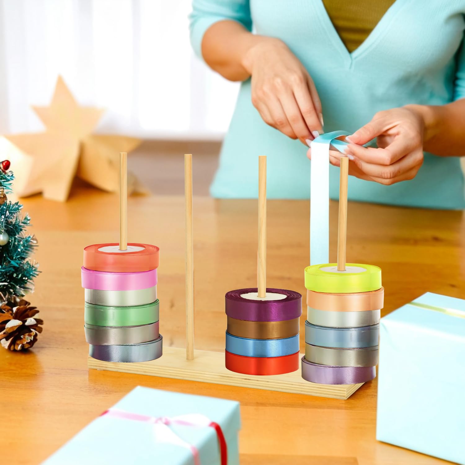 Snapklik.com : Ribbon Storage Rack, Wooden Ribbon Organizer Spool ...