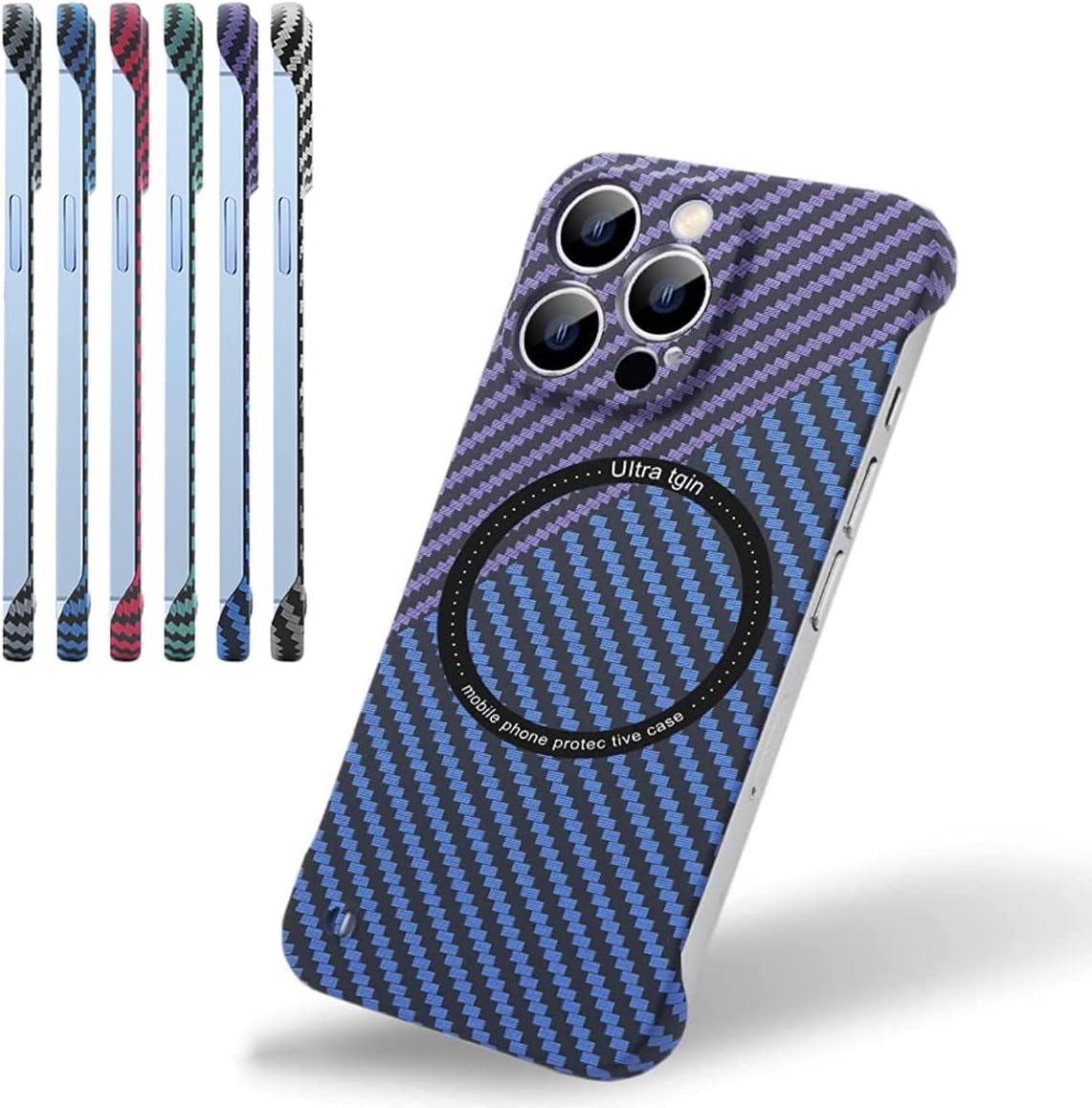 Amazon.com: Carbon Fiber Texture Frameless Magnetic Charging Phone Case ...