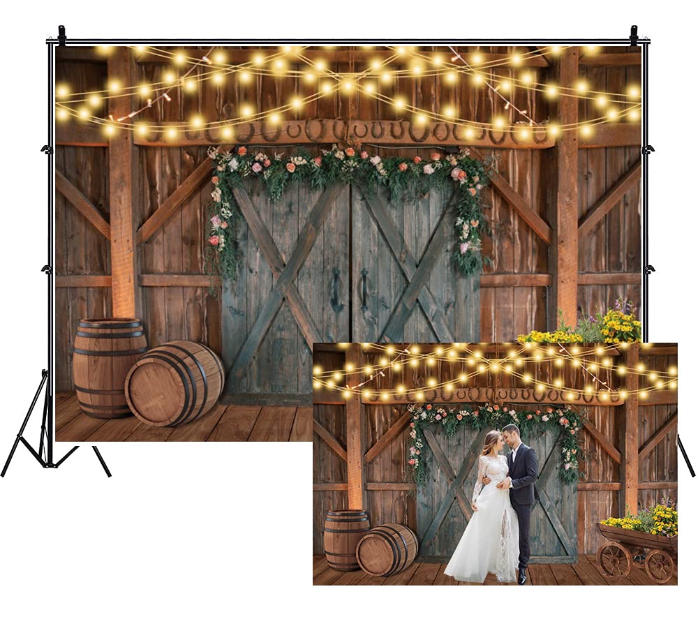 Leowefowa Shabby Chic Countryside Wedding Backdrop 10x8ft Rustic Floral ...