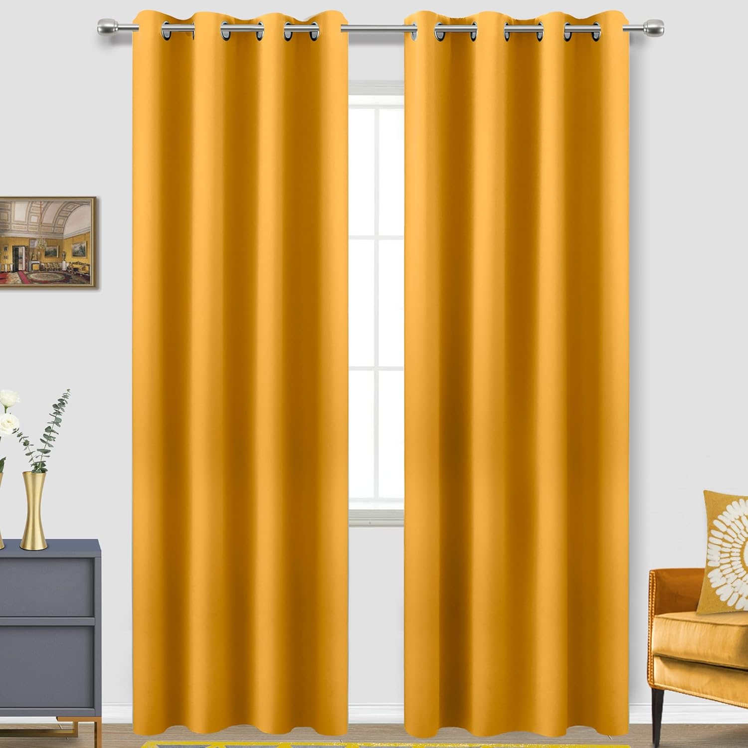 Amazon.com: KOUFALL Yellow Curtains 96 Inches Long for Living Room Pair ...