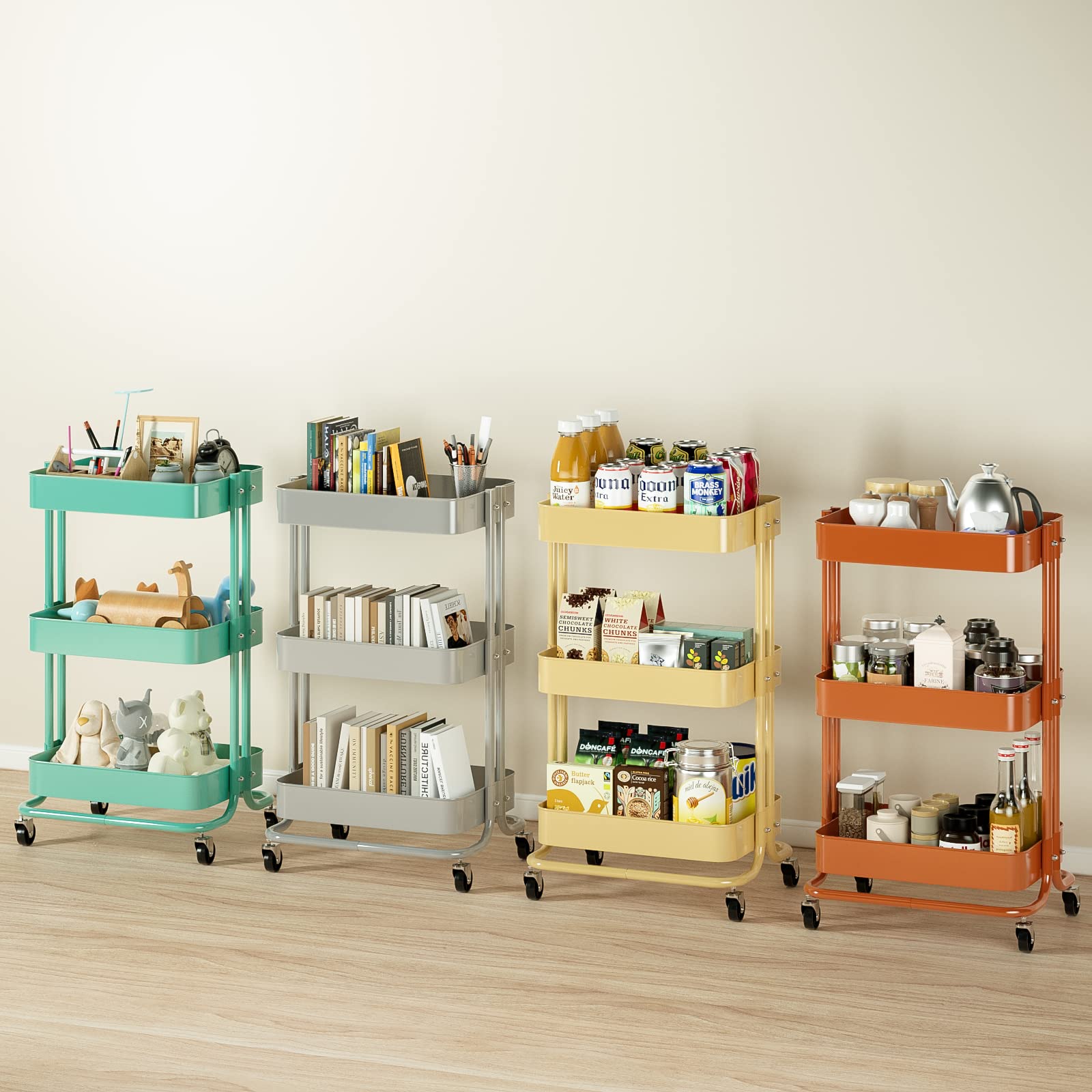 Snapklik.com : 3-Tier Metal Rolling Utility Cart For Kitchen, Laundry ...