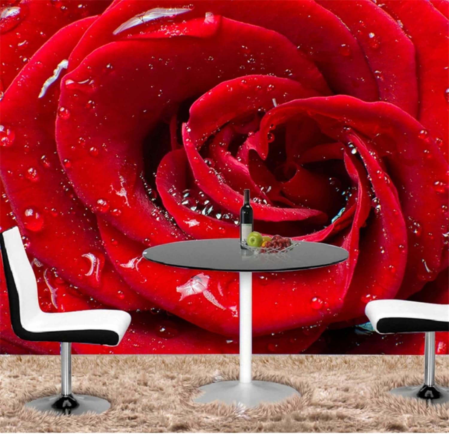 Amazon.com: Red Rose Flower 3D Wall Murals Wallpaper, Water Drops ...