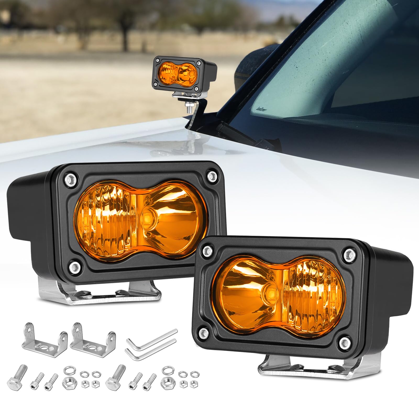 Amazon.com: Rfroad Lighting Amber LED Pods, 3 Inch 40W LED Chase Light ...