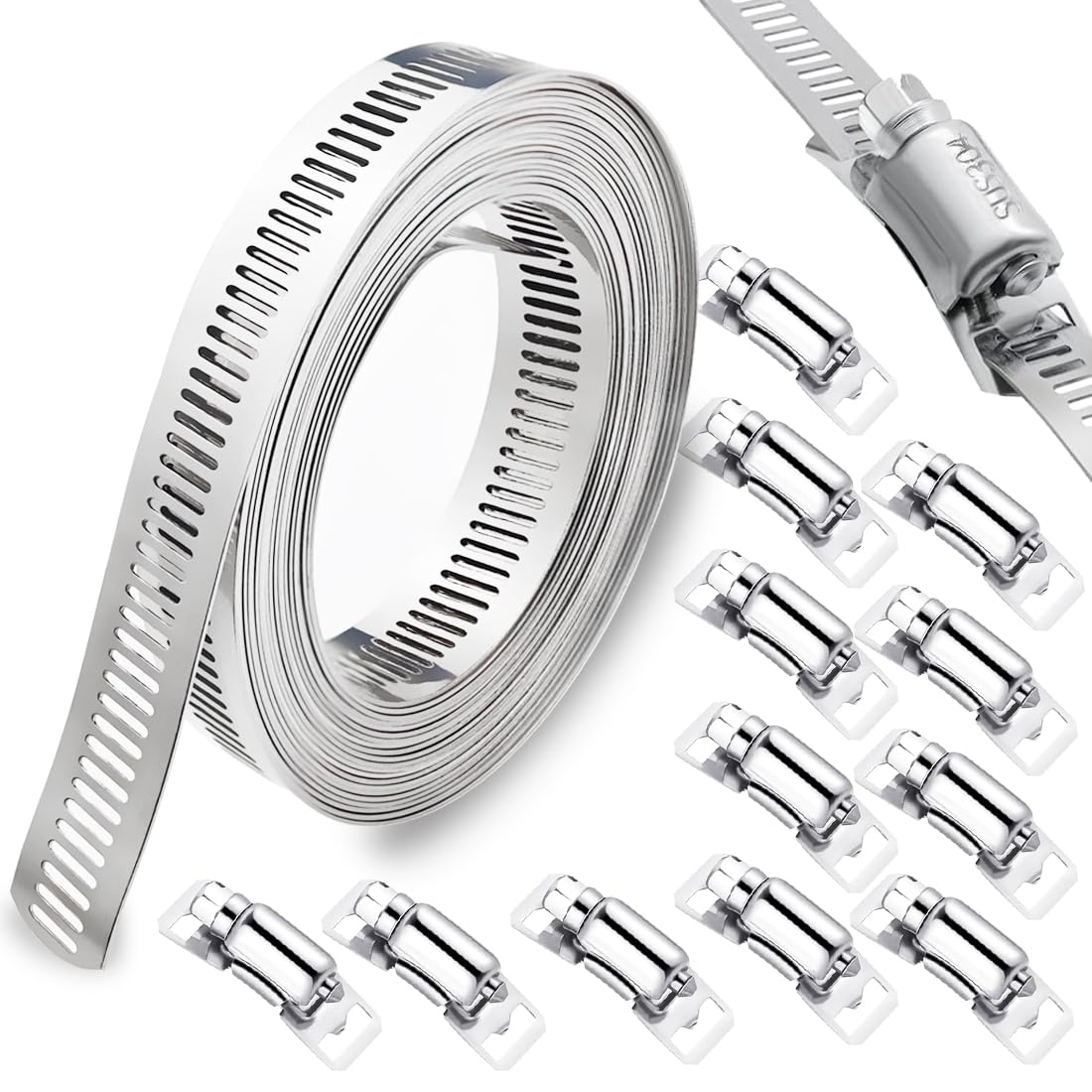 SHSMPXOY Hose Clips 12Pcs, 5m/16.4ft Stainless Steel Large Jubilee ...
