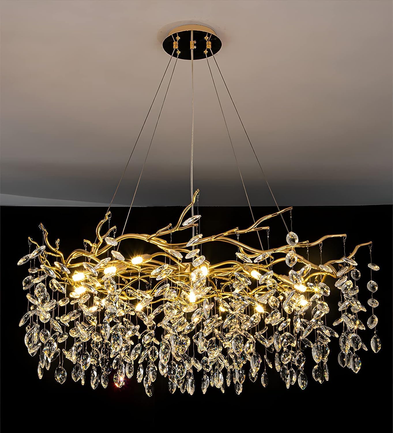 Modern Tree Branch Crystal Chandelier Gold Dimmable LED Pendant Light ...